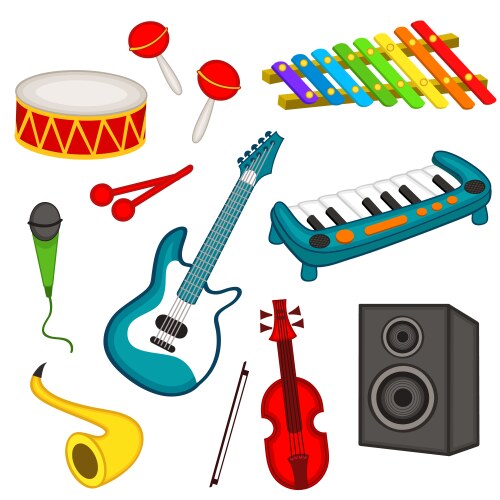 Musical instruments cartoon set Royalty Free Vector Image