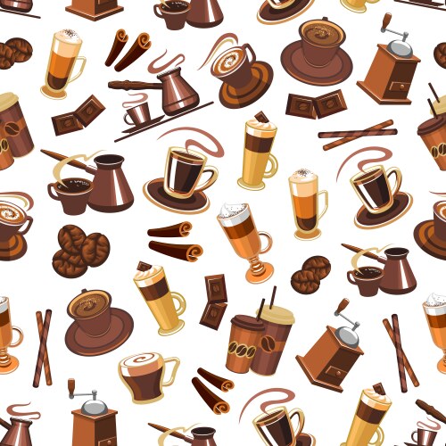 Cartoon coffee types pattern or background Vector Image
