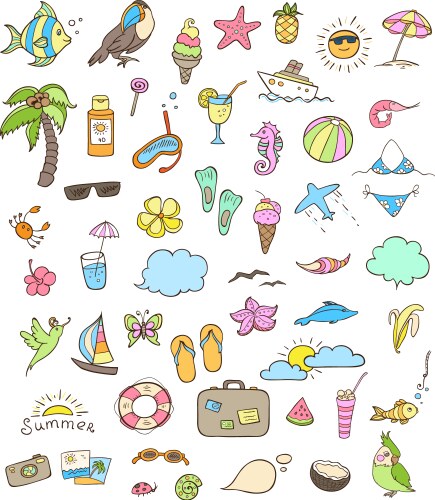 Summer cartoon elements collection Royalty Free Vector Image
