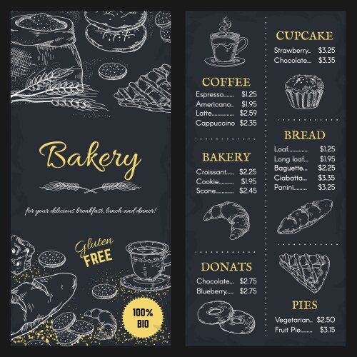 Bakery hand drawn posters vintage bread menu Vector Image