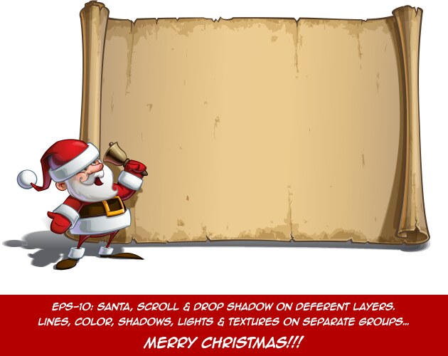 Happy santa scroll blank label pointing Royalty Free Vector