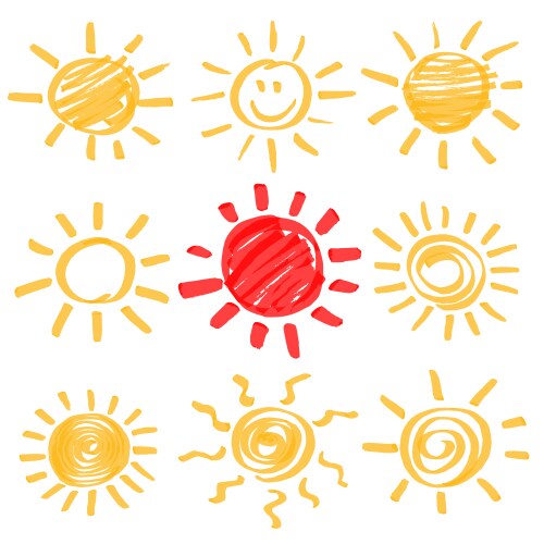 Cheerful cartoon sun characters set Royalty Free Vector
