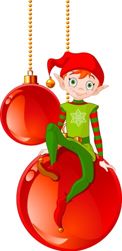 Cheerful Elf on Christmas Ball Royalty Free Vector Image