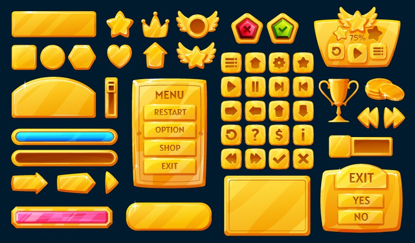 Game ui kit template wooden menu Royalty Free Vector Image Game ui kit template wooden menu Royalty Free Vector Image