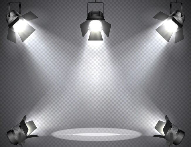 Theater stage with spotlights and red curtain Vector Image