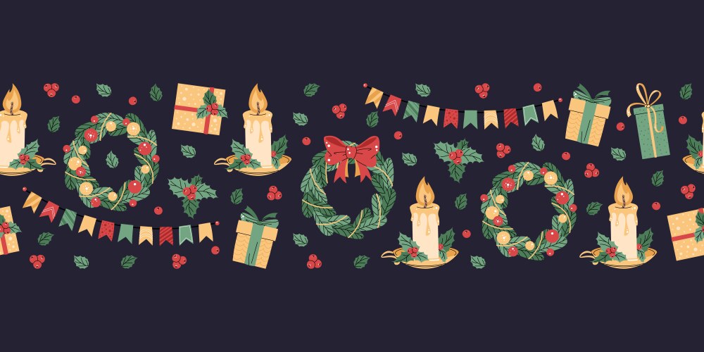 Seamless christmas border with festive elements Vector Image