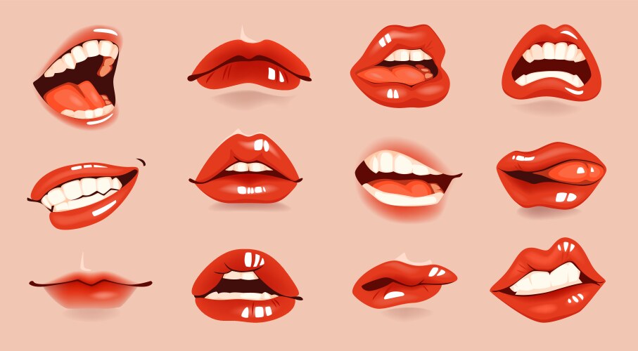Expressive cartoon articulation mouth lips lip Vector Image