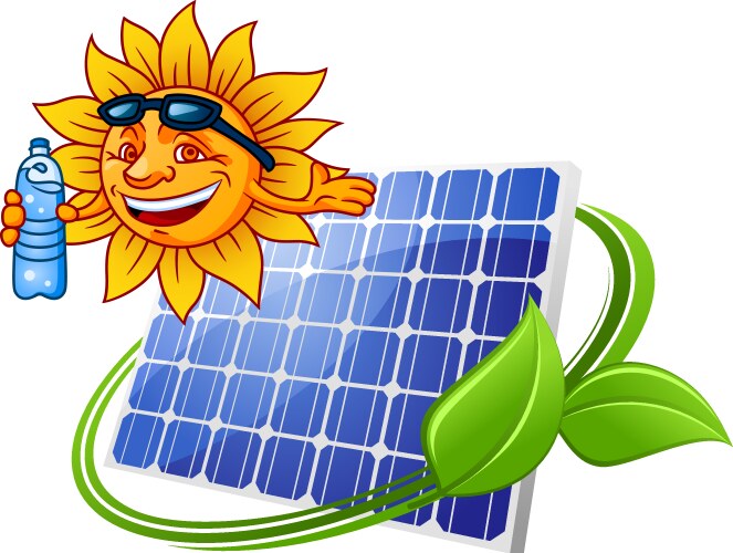 Sun and solar panels eco Royalty Free Vector Image