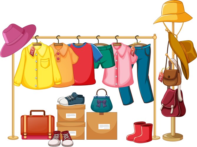 Showroom rack with women clothes flat cartoon Vector Image