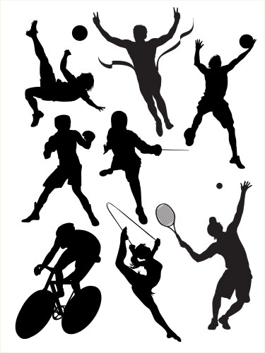Silhouette kids playing sports Royalty Free Vector Image