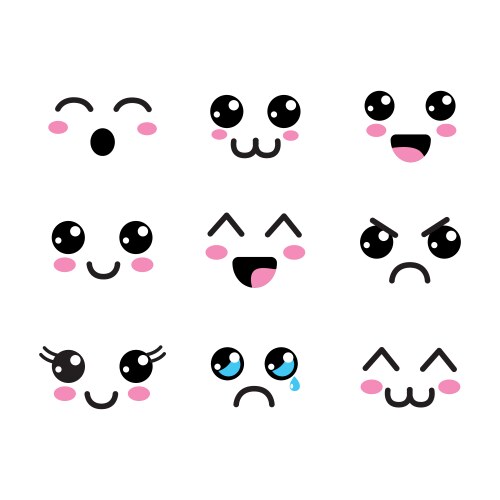 Cute kawaii face icon set on white background Vector Image