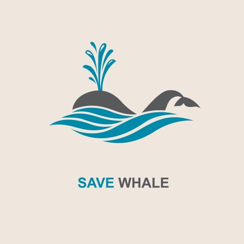 Whale among sea waves and splashes icon set Vector Image