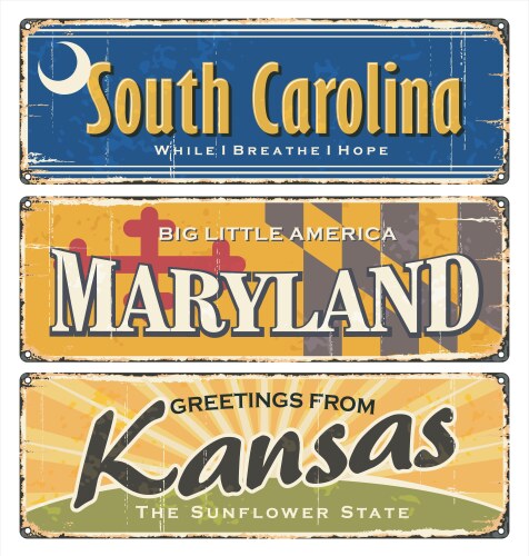 Tin sign collection with usa state Royalty Free Vector Image