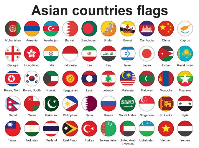 Asia flag pin set Royalty Free Vector Image - VectorStock