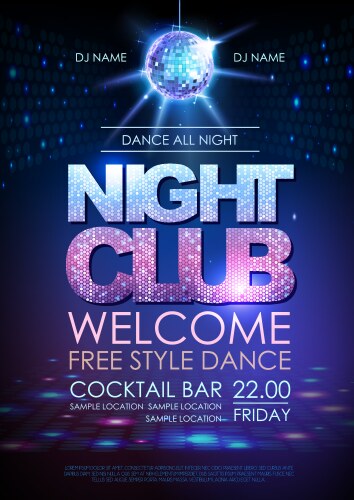Neon sign night club unique font Royalty Free Vector Image