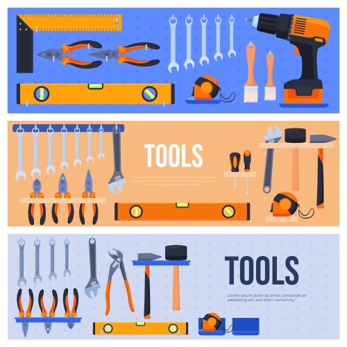 Cartoon repair diy work tool characters banners Vector Image
