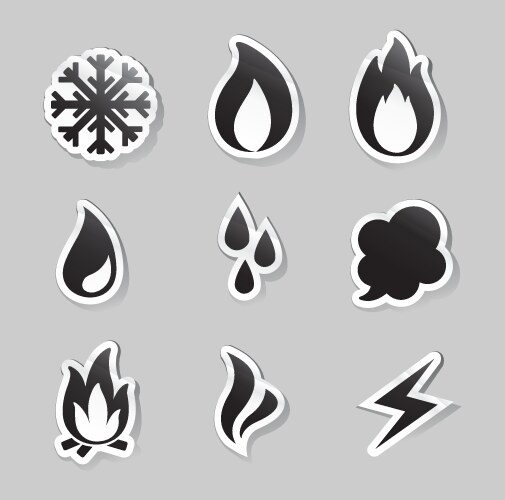 Round icon set fire water earth and air Royalty Free Vector