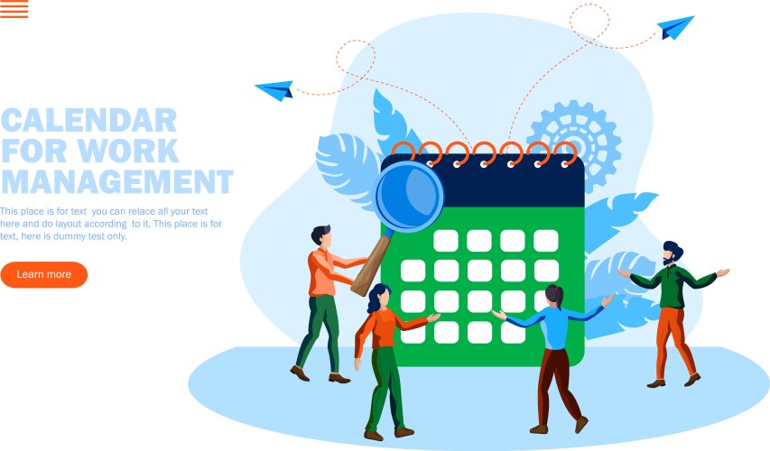 Team managing work with calendar Royalty Free Vector Image