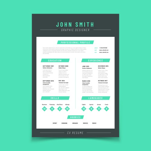 Male female cv resume cartoon Royalty Free Vector Image