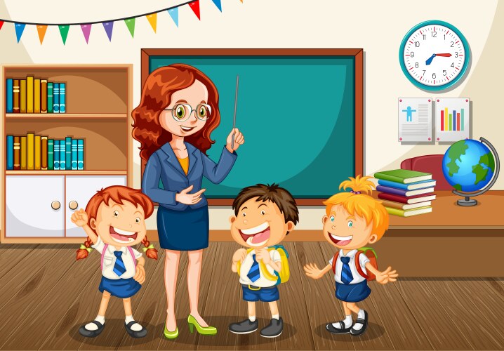 Students with their teacher Royalty Free Vector Image