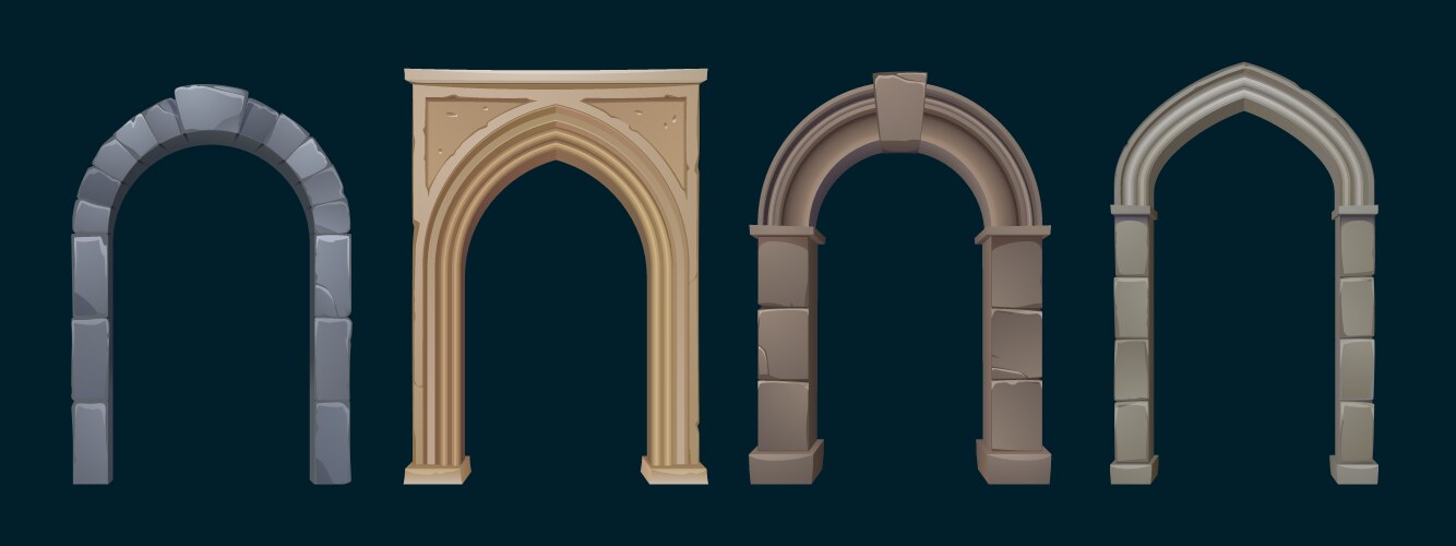 Arches with columns in wall gates pillars Vector Image