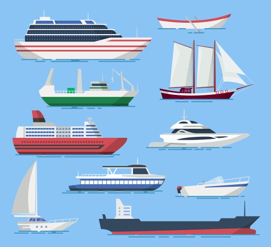 Ships at sea transport shipping boats Royalty Free Vector