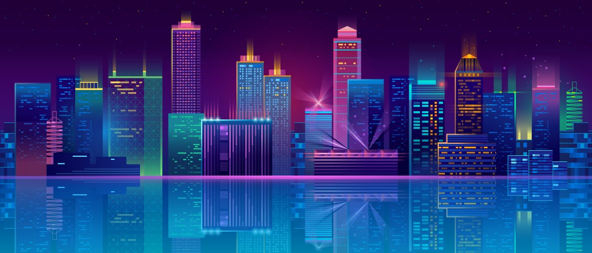 Neon city modern color nice background for urban Vector Image