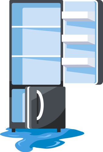 Broken refrigerator with leaking water damaged Vector Image