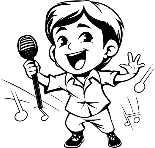 Cute cartoon boy with microphone on white Vector Image