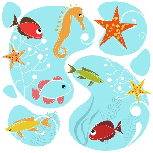 Clipart sea life set marine inhabitants Royalty Free Vector