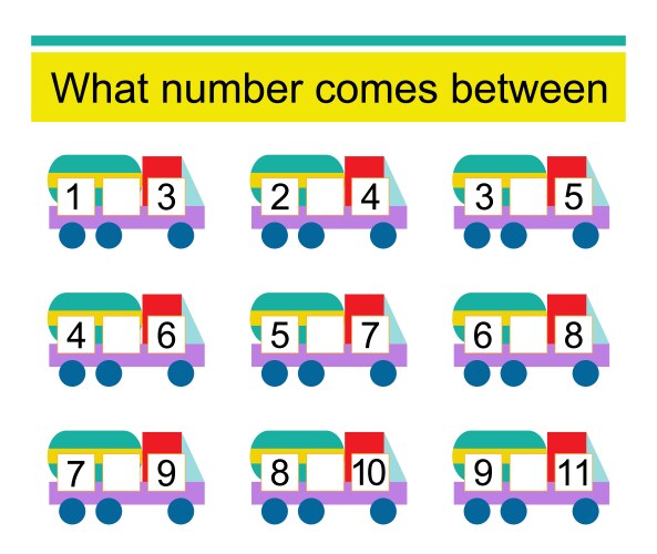 What number comes between math worksheets Vector Image