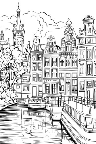 Amsterdam Canal Coloring Page Royalty Free Vector Image