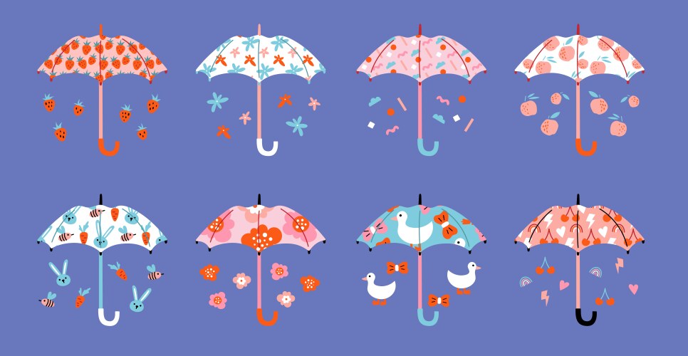 Cute umbrellas autumn rain collection open Vector Image