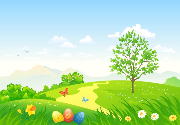Spring flowers meadow landscape Royalty Free Vector Image