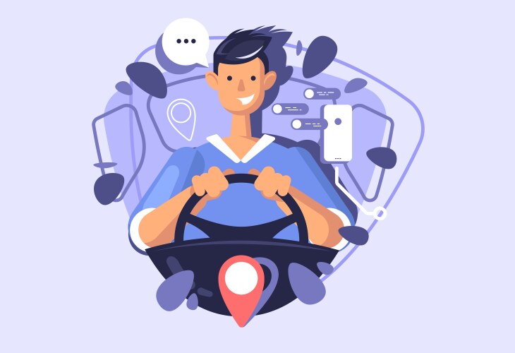 Sleepy male driver dozing off while driving Vector Image