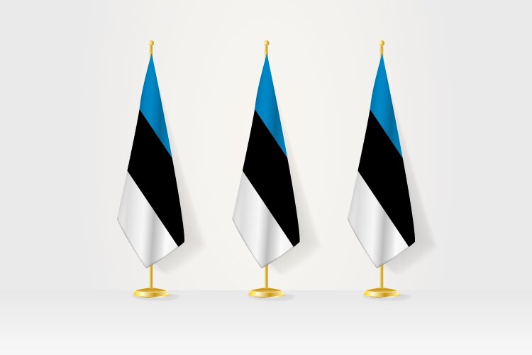 Three germany flags in a row on golden stand Vector Image