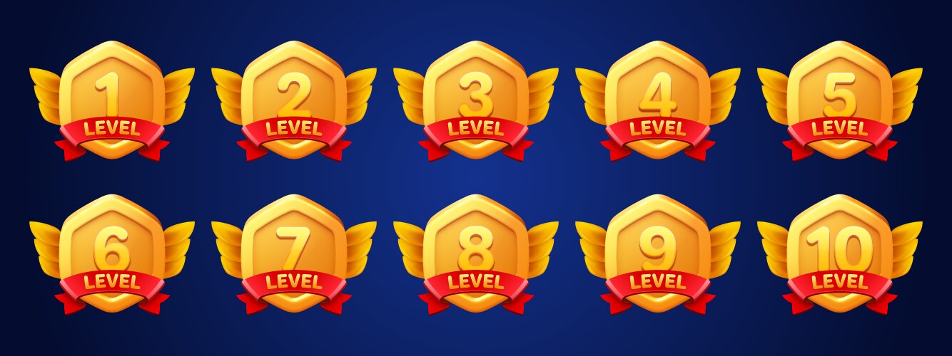 Game level icons medals stars ui badges trophy Vector Image