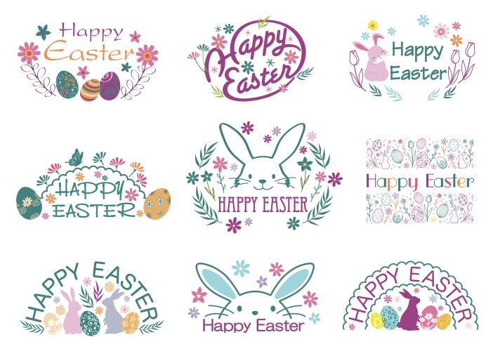 Happy easter symbols logo badges Royalty Free Vector Image