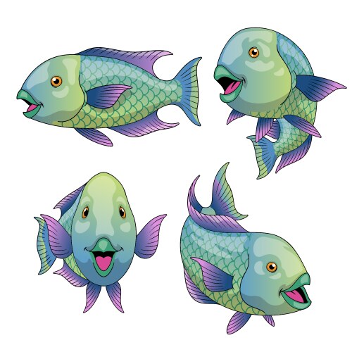 Cartoon set of powder blue tang fish Royalty Free Vector