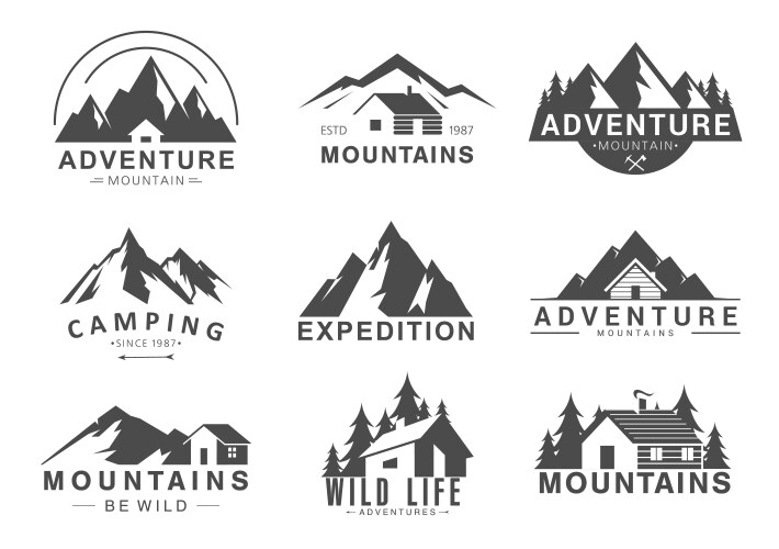Set vintage mountain triangle logo view Royalty Free Vector