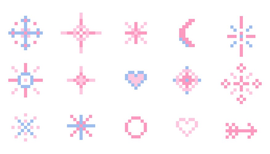 Pixel star sparkle cute retro 8 bit set Royalty Free Vector