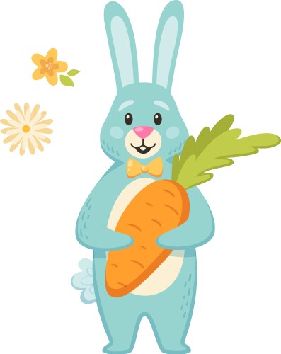 Cartoon rabbit pushing cart full of easter eggs Vector Image