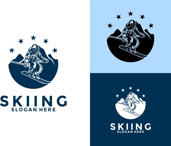 Skiing winter sport logo symbol mountain skiing Vector Image