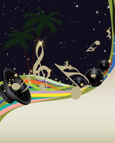 Fire burning musical notes on black background Vector Image