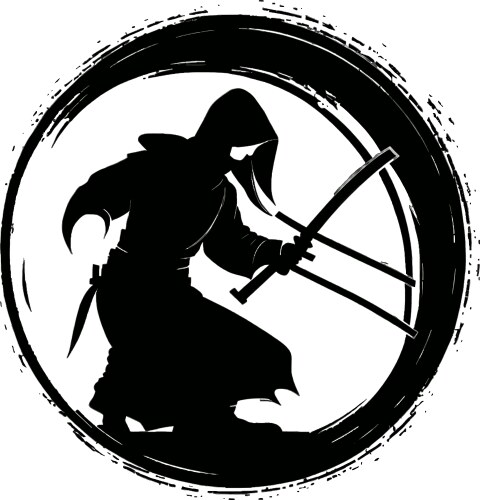 Black silhouette of samurai in a circle on white Vector Image