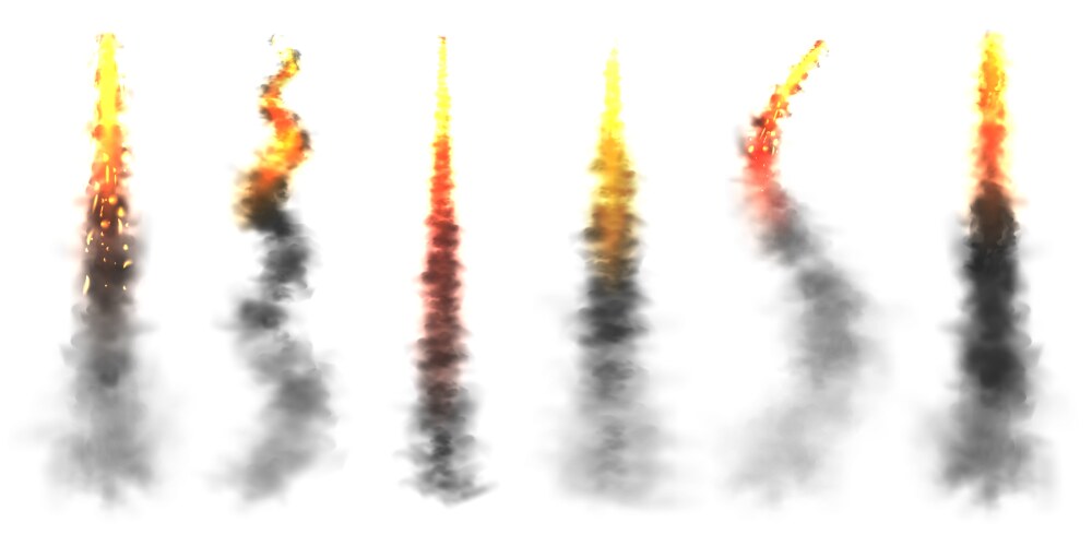 Realistic white smoke with fire space rocket Vector Image