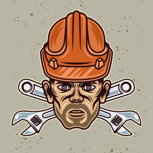 Skull worker in hard hat with two crossed Vector Image