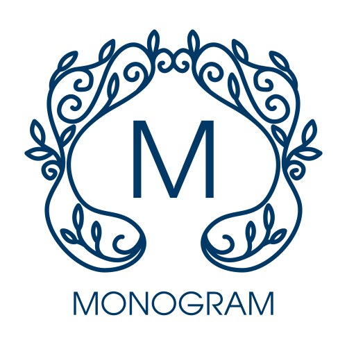 Monogram design floral outline frame Royalty Free Vector