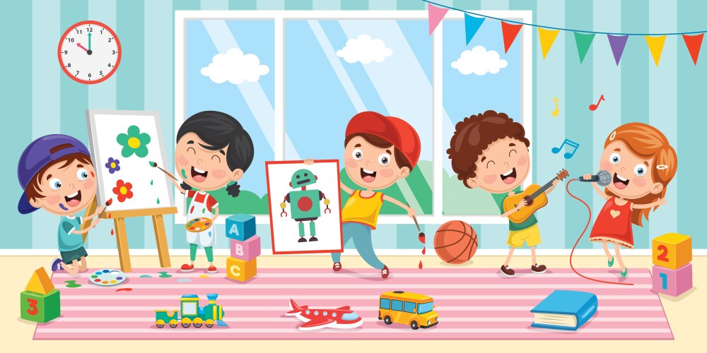 Kids playing kindergarten class cute children Vector Image
