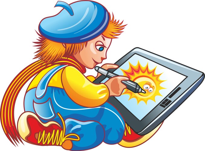 Hands draw on graphics tablet pop art Royalty Free Vector